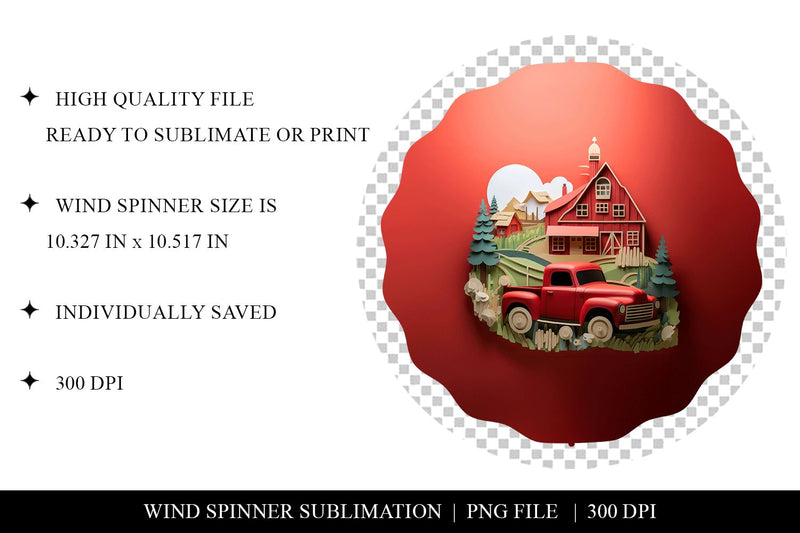 3D Red Pick Up Truck Wind Spinner Sublimation Design - So Fontsy