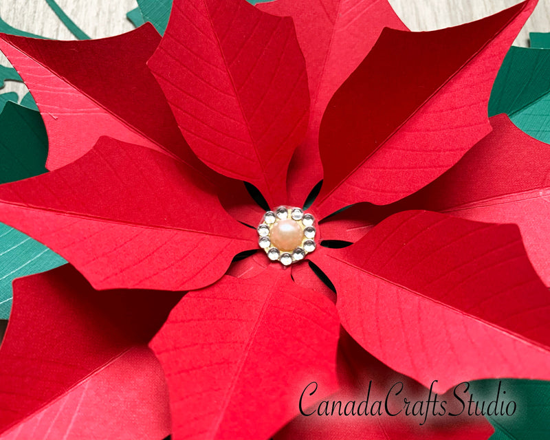3D Small Poinsettia paper flower 1 with leaves - So Fontsy