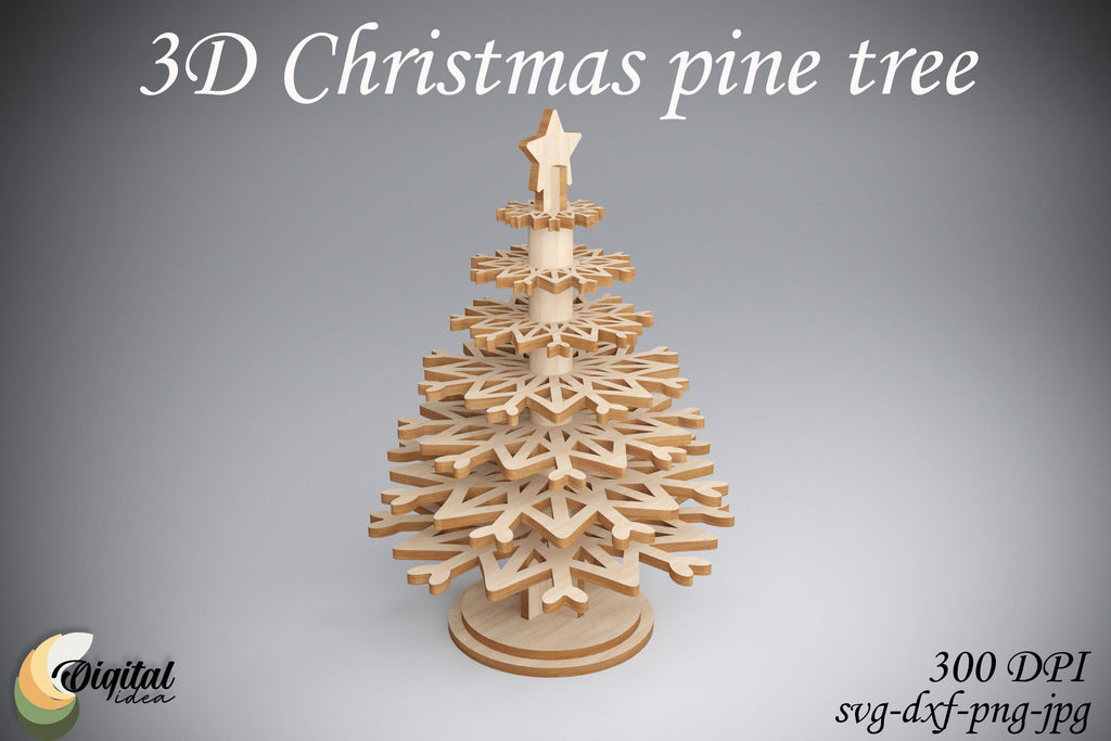 3D Snowflake. Laser Cut. 3D Christmas Pine Tree - So Fontsy