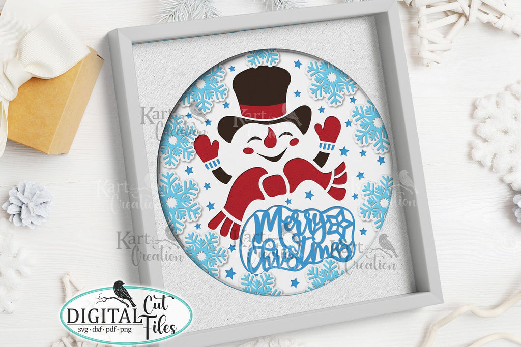 3D snowman shadow box svg papercut template - So Fontsy