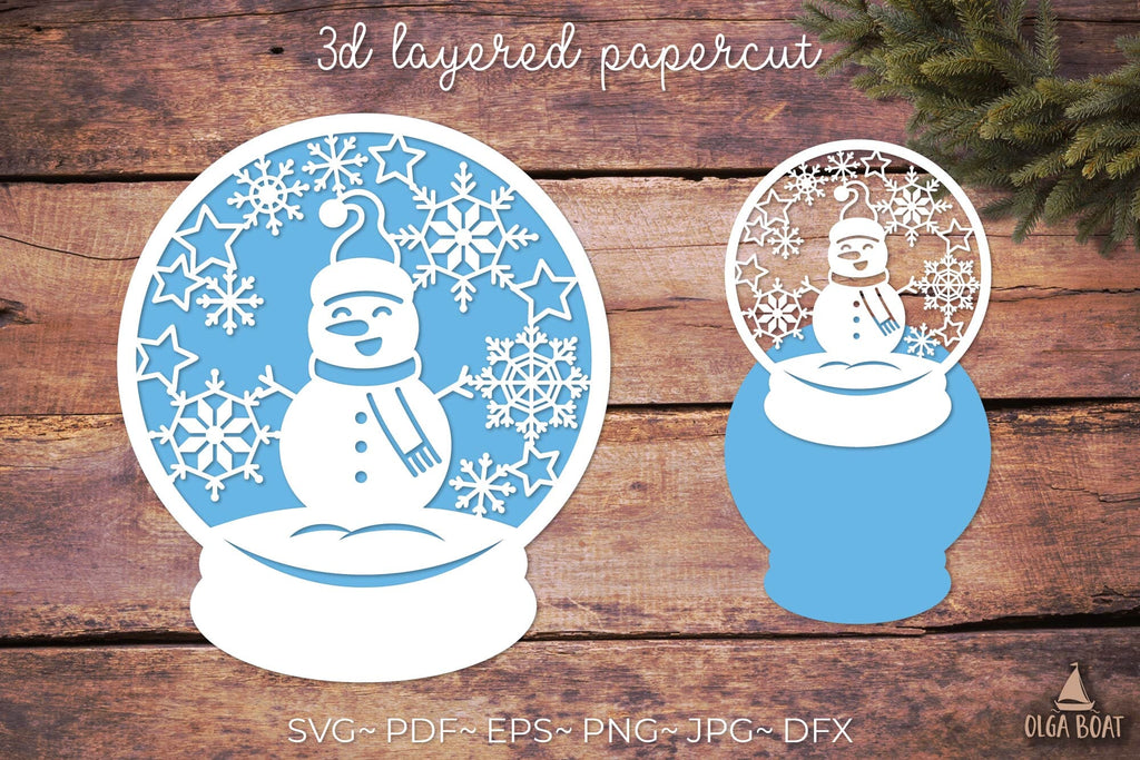 3d snowman snow globe | Christmas layered papercut - So Fontsy