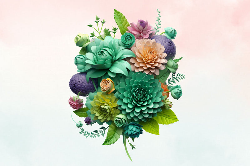 3d sublimation Green Floral Bouquet Clipart Bundle, 3D - So Fontsy