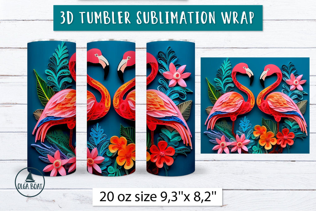 3d Sublimation tumbler wrap | Flamingo tumbler design - So Fontsy