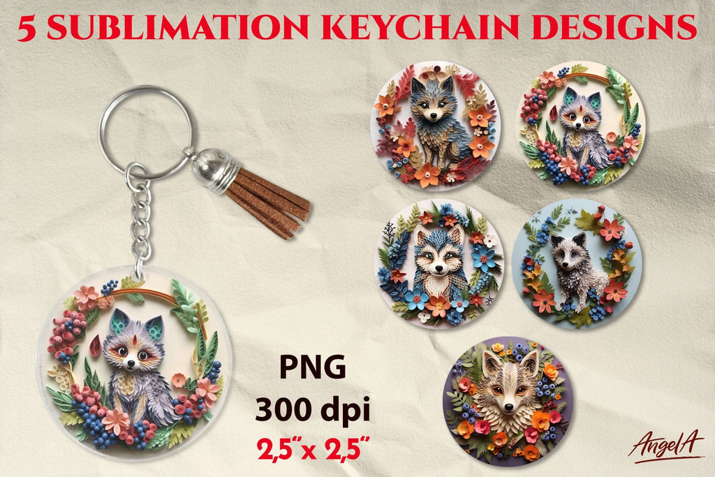 3d sublimation wolf / Round keychain sublimation bundle PNG - So Fontsy