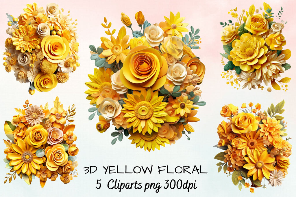 3d sublimation Yellow Floral Bouquet Clipart - So Fontsy