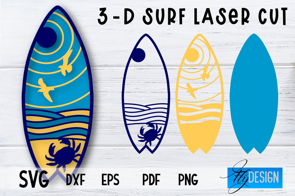3D Surf SVG | Summer SVG | Surfing Design SVG - So Fontsy