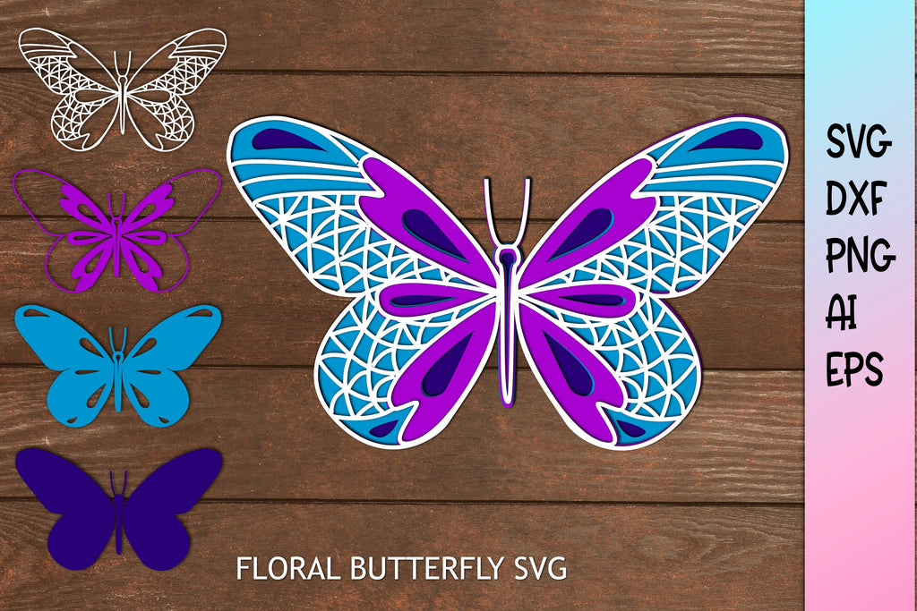 3D SVG Layered Mandala Butterfly. 3D Layered SVG. - So Fontsy