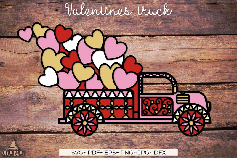 3d Truck with hearts, Valentine truck svg - So Fontsy