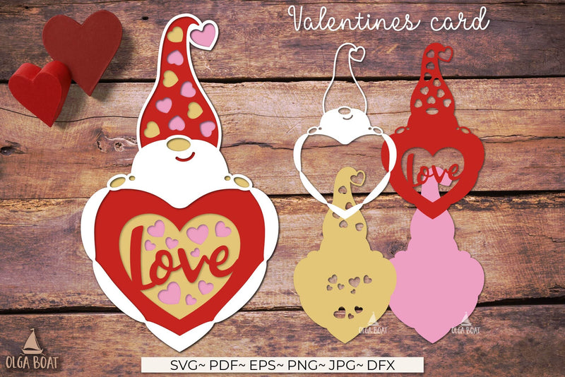 3d Valentine gnome card | Valentines card template - So Fontsy