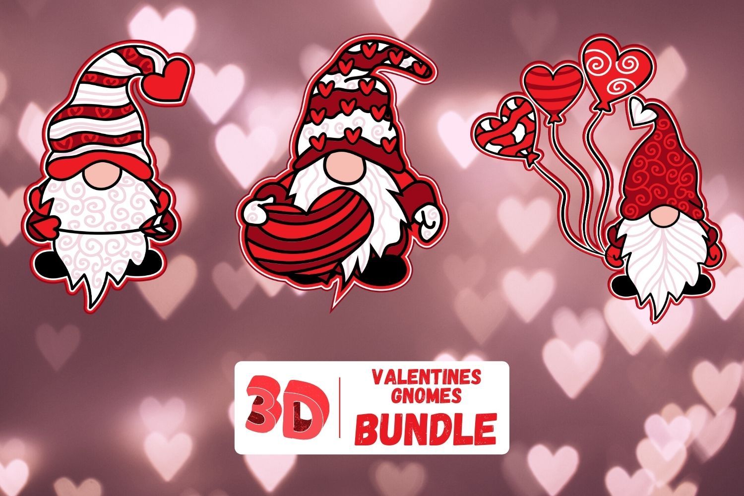 3D Valentine Gnome SVG Bundle - So Fontsy