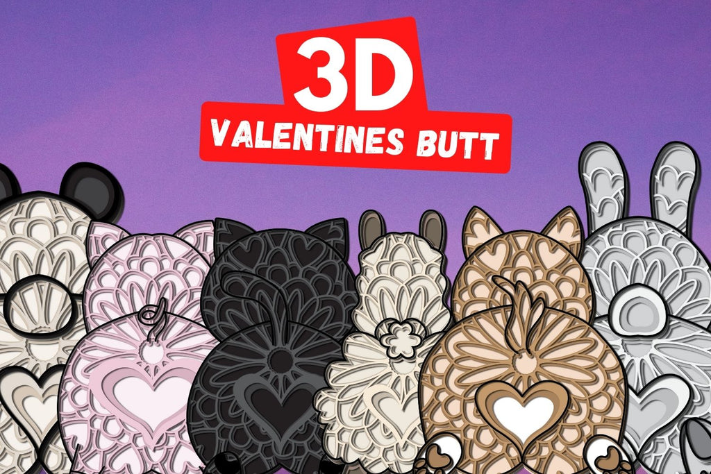3D Valentines Butt SVG Bundle - So Fontsy