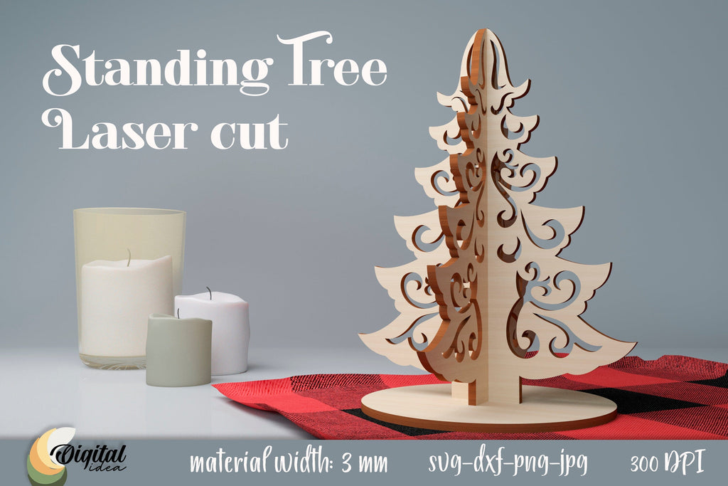 3D Wooden Decoration Laser Cut. Standing Tree Laser Cut - So Fontsy