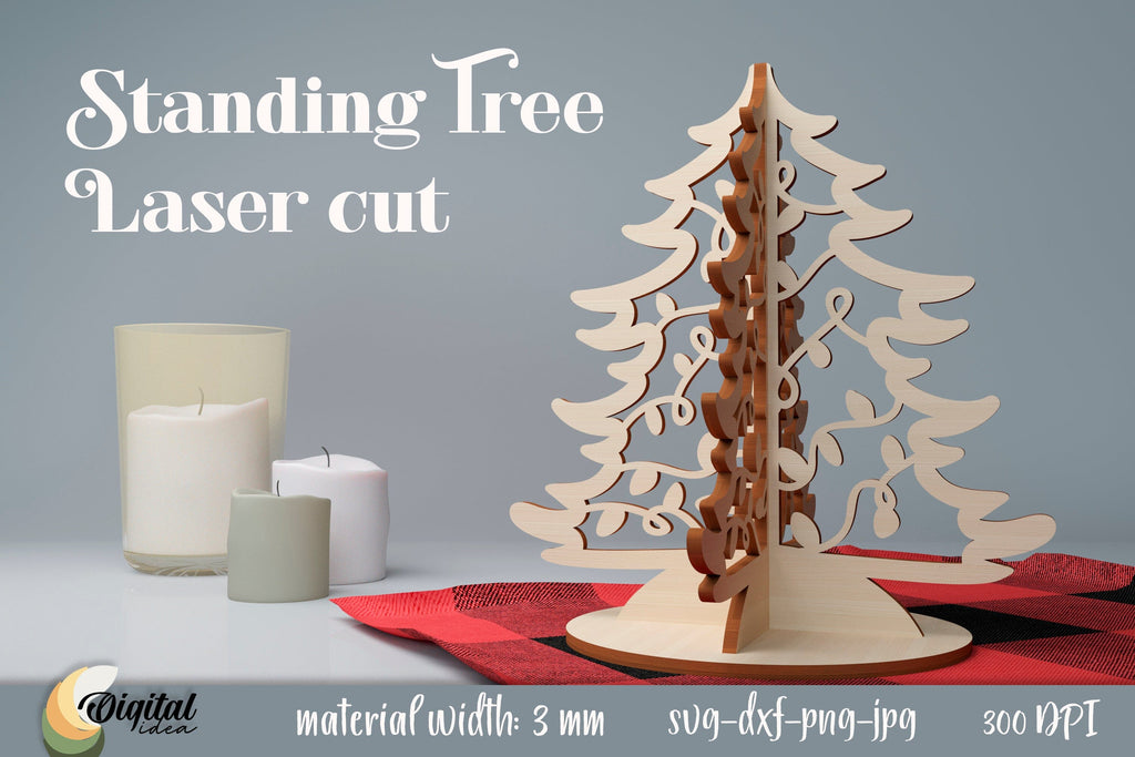 3D Wooden Decoration Laser Cut. Standing Tree Laser Cut - So Fontsy
