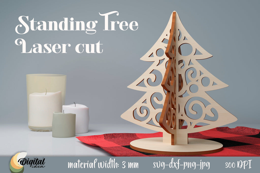 3D Wooden Decoration Laser Cut. Standing Tree Laser Cut - So Fontsy