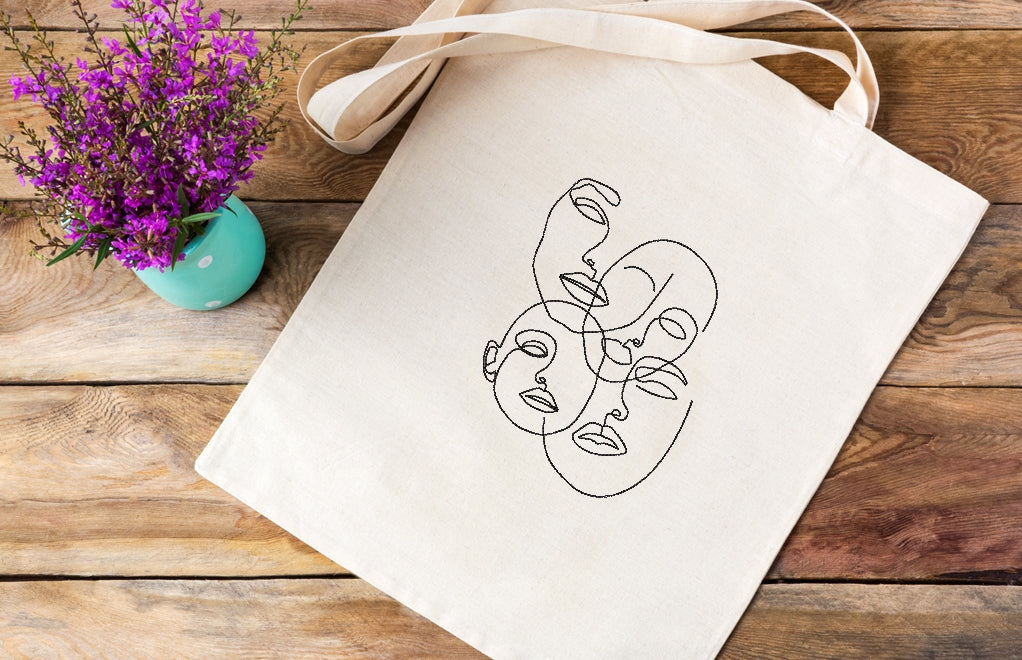 4 Face embroidery design ,one line embroidery design , 4 sizes. - So Fontsy