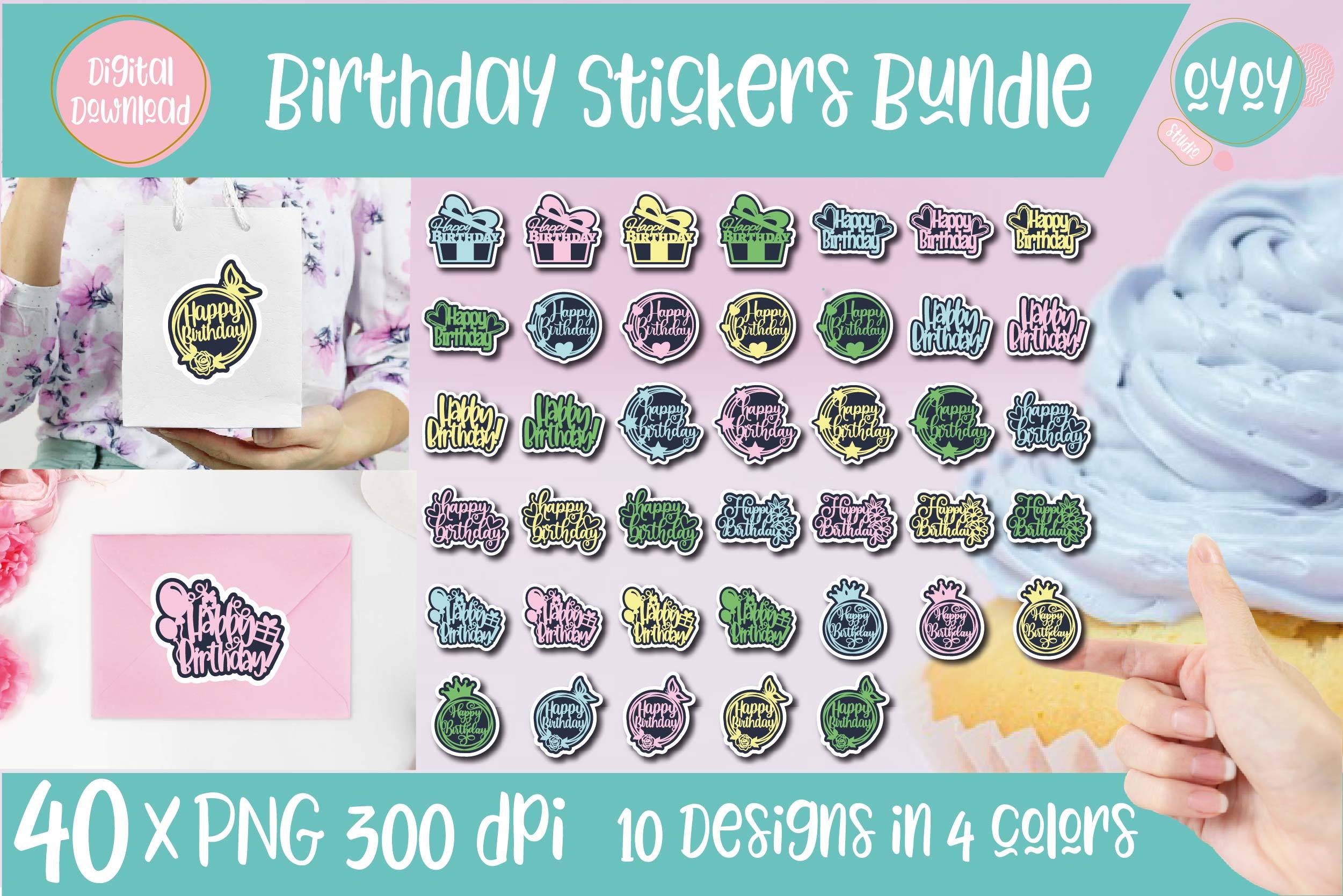 40 Printable Happy Birthday Digital Stickers Bundle - So Fontsy