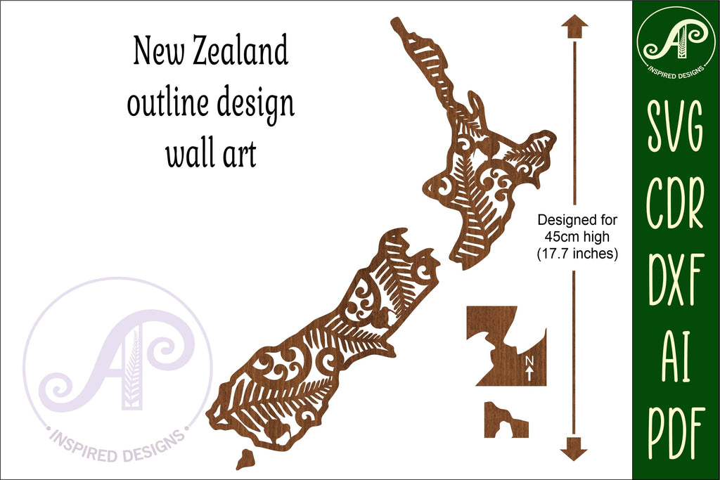 45cm New Zealand wall art with designs outline SVG laser - So Fontsy