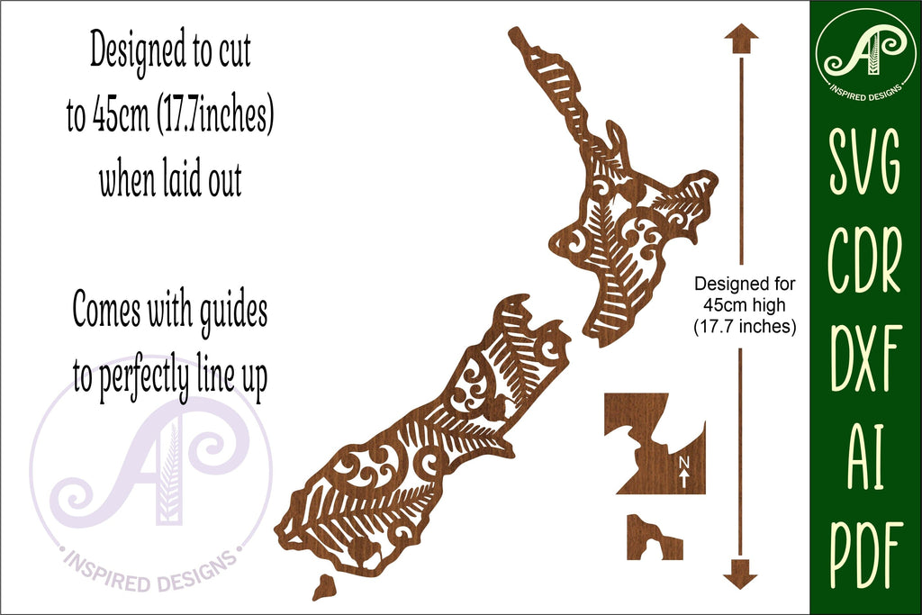 45cm New Zealand wall art with designs outline SVG laser - So Fontsy