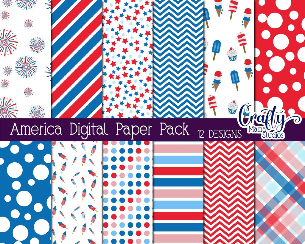 4th of July Digital Paper - July Fourth - America Memorial Day ...