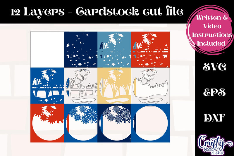 4th Of July Svg Shadow Box, 3D Layered USA Fireworks Svg - So Fontsy