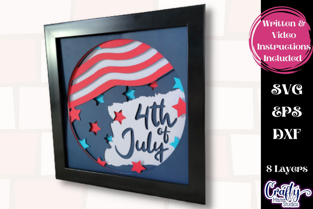 4th Of July Svg Shadow Box, 3D Layered USA Patriotic File - So Fontsy