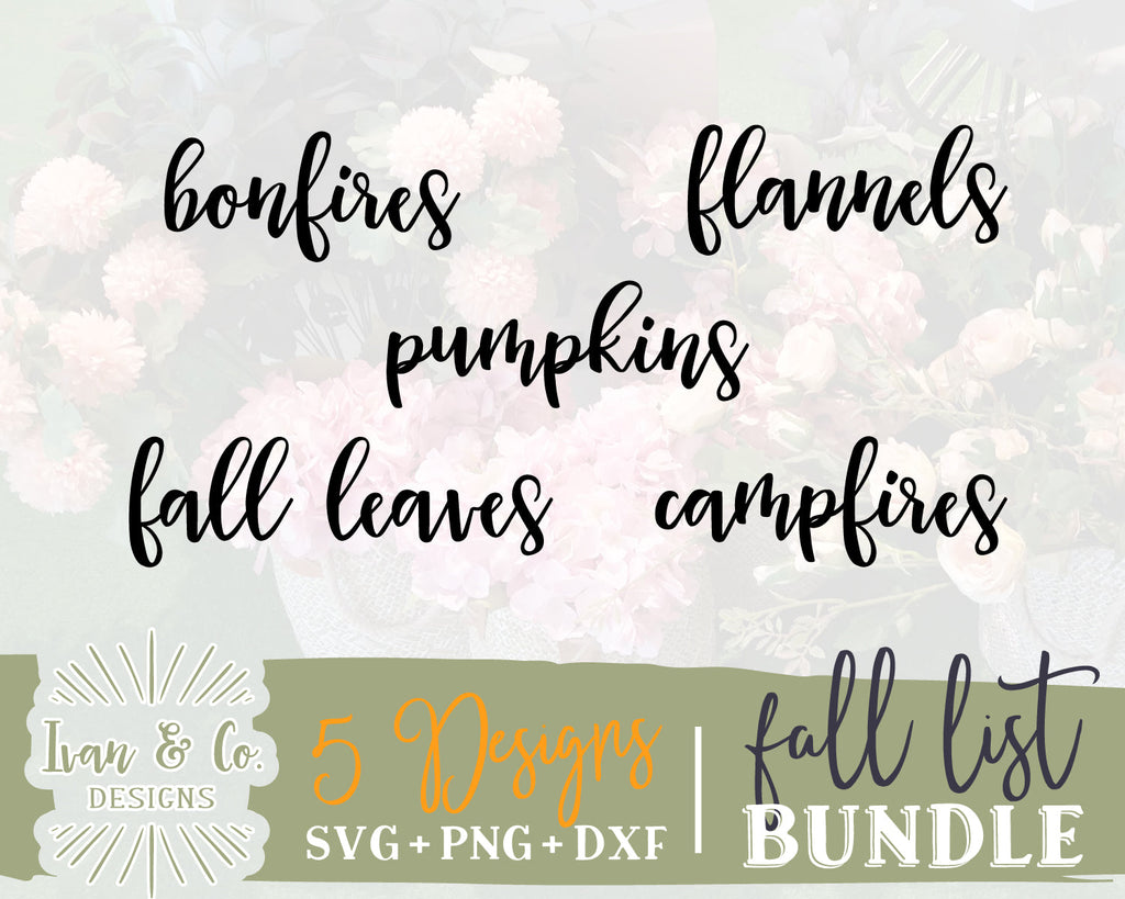 5 Fall List Signs SVG Bundle | Bonfires | Flannels | Pumpkins ...