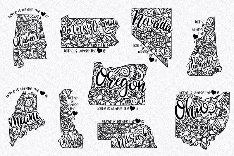 50 States Mandala SVG Bundle - State SVG Cut File - So Fontsy