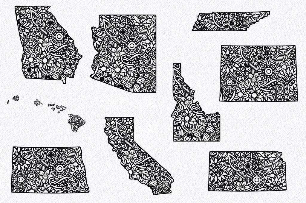 50 States SVG Bundle | Mandala Zentangle SVG State Files - So Fontsy