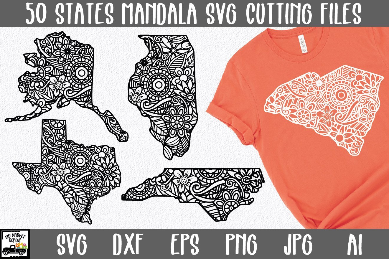 50 States SVG Bundle | Mandala Zentangle SVG State Files - So Fontsy