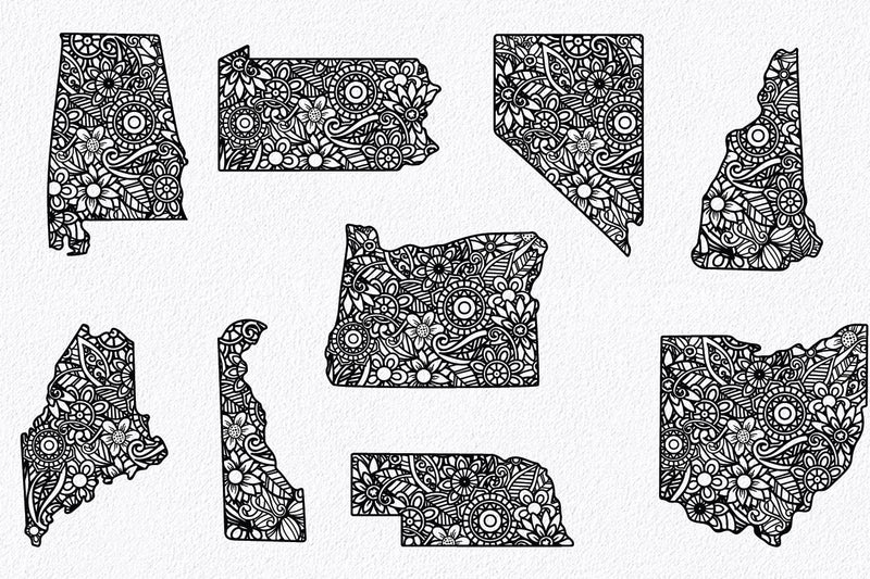 50 States SVG Bundle | Mandala Zentangle SVG State Files - So Fontsy