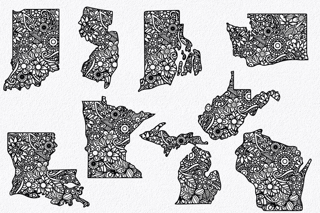 50 States SVG Bundle | Mandala Zentangle SVG State Files - So Fontsy