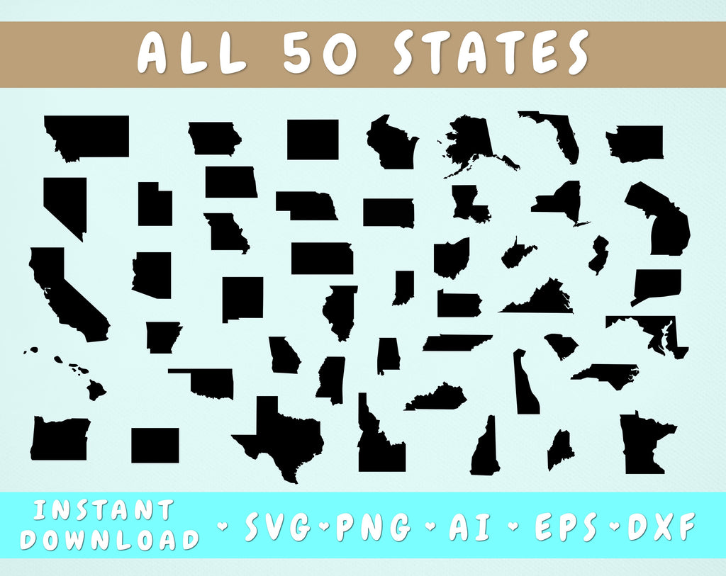 50 States SVG Bundle - All States SVG Designs - So Fontsy