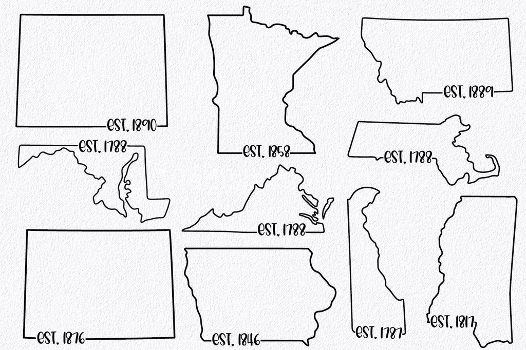 50 States SVG Bundle - Date Established State SVG Cut Files - So Fontsy