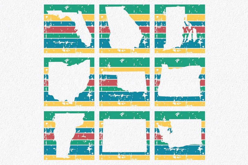 50 States SVG Bundle - Retro Grunge State Cut Files - So Fontsy