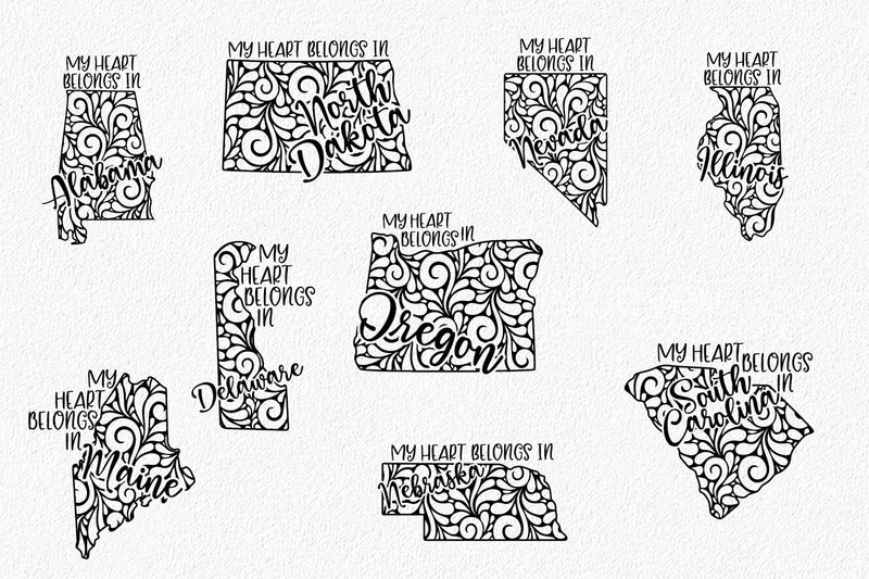 50 States SVG Bundle - US State SVG Cut Files - Art Deco SVG Designs ...