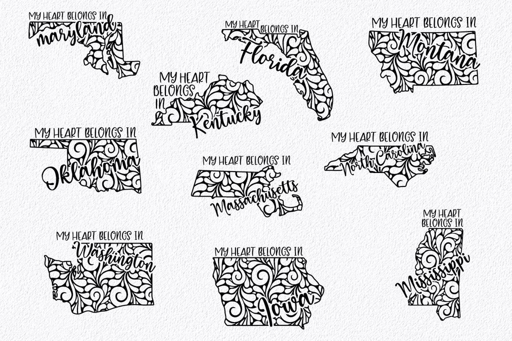 50 States SVG Bundle - US State SVG Cut Files - Art Deco SVG Designs ...