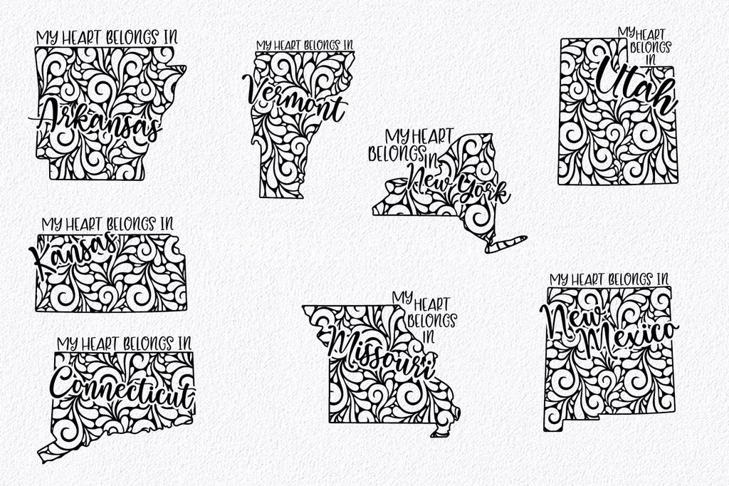 50 States SVG Bundle - US State SVG Cut Files - Art Deco SVG Designs ...