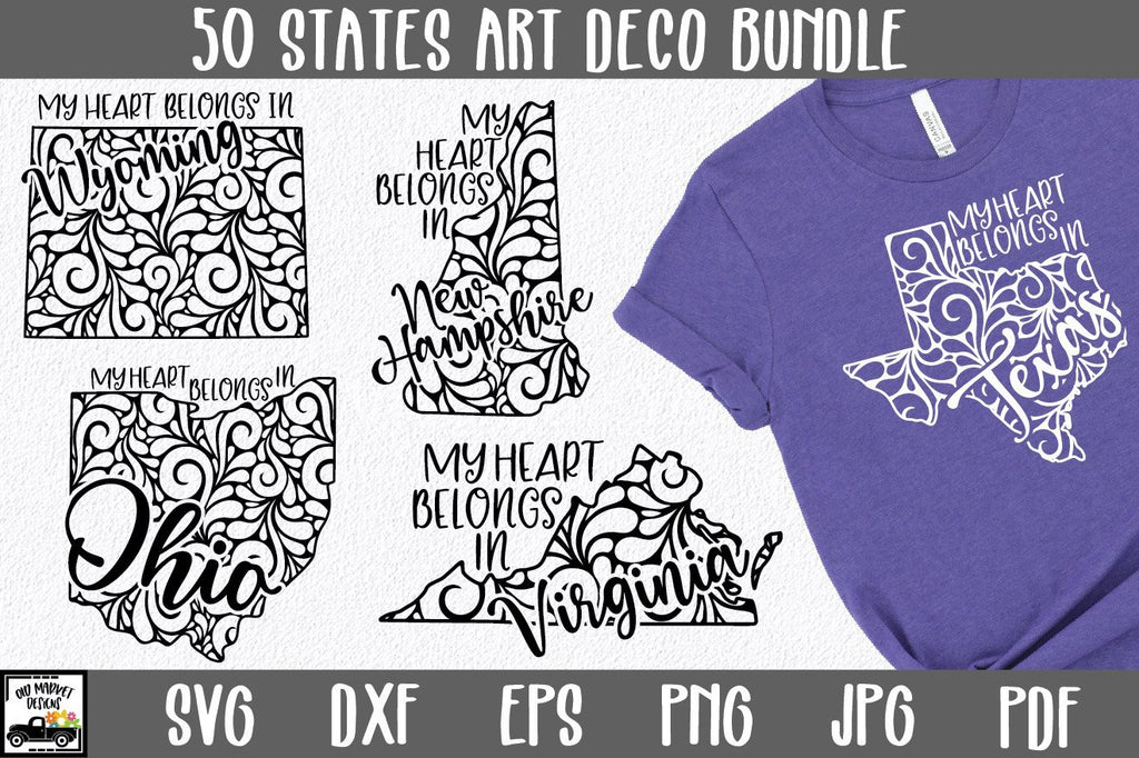 50 States SVG Bundle - US State SVG Cut Files - Art Deco SVG Designs ...