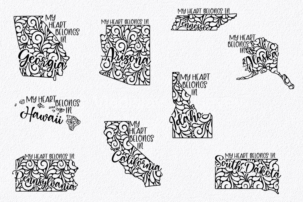 50 States SVG Bundle - US State SVG Cut Files - Art Deco SVG Designs ...