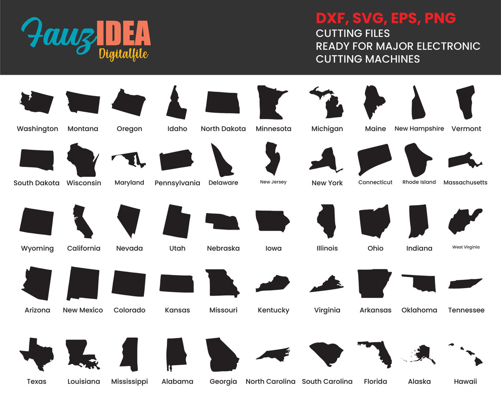 50 States SVG Mega Bundle For United States Maps, American States ...
