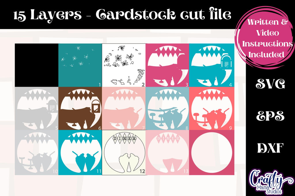 50s Svg Shadow Box, 3D Layered 50s Diner With Juke Box Svg - So Fontsy