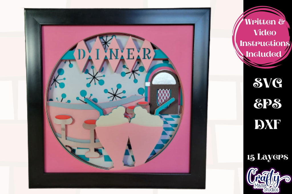 50s Svg Shadow Box, 3D Layered 50s Diner With Juke Box Svg - So Fontsy
