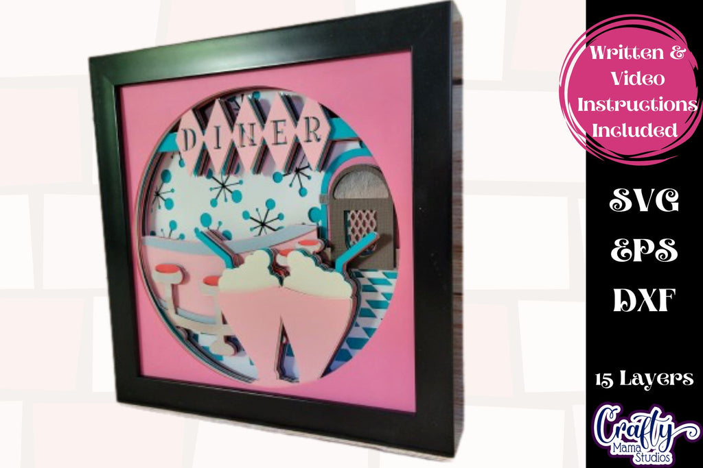 50s Svg Shadow Box, 3D Layered 50s Diner With Juke Box Svg - So Fontsy