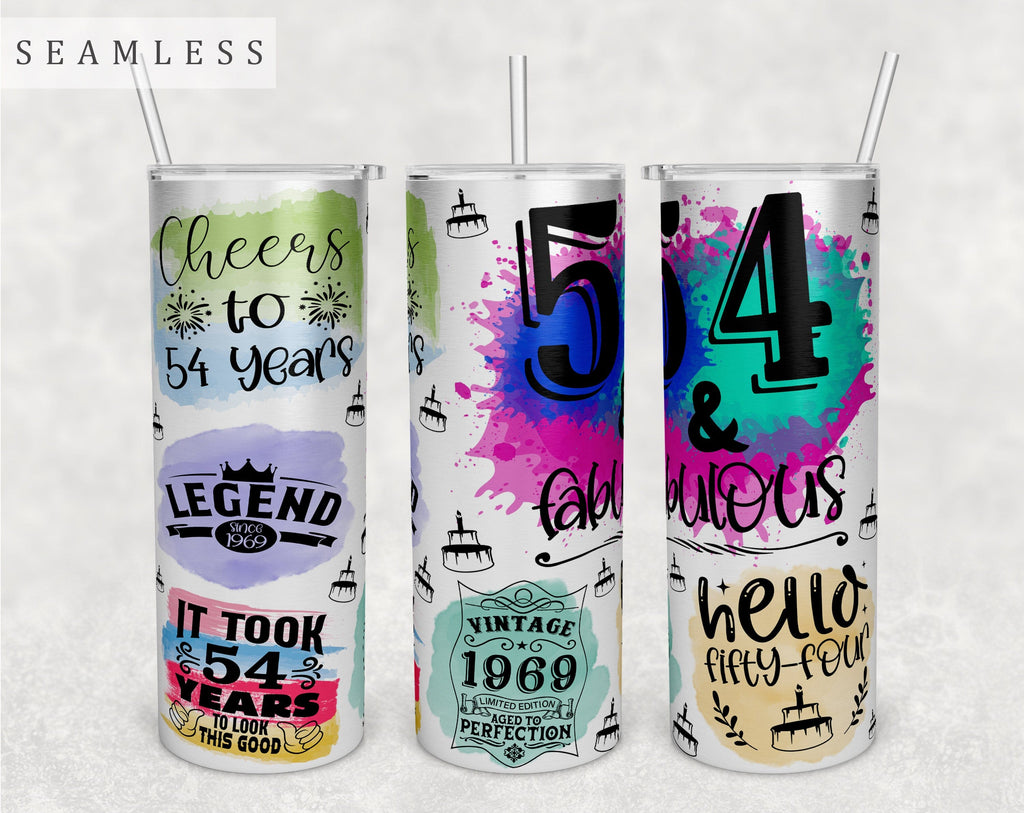 54th Birthday Tumbler Wrap, 20 Oz Skinny Tumbler Sublimation Design ...
