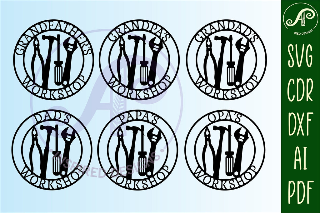 6 workshop tools sign svg laser cut template - So Fontsy