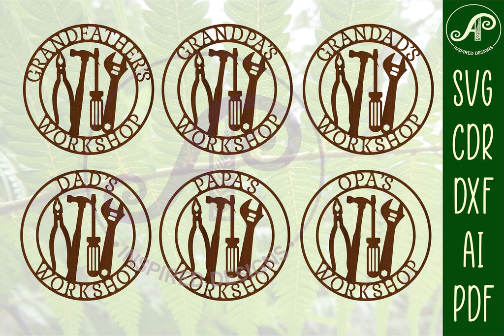 6 workshop tools sign svg laser cut template - So Fontsy