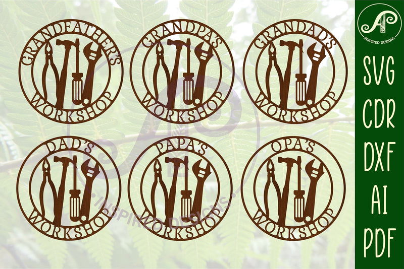 6 workshop tools sign svg laser cut template - So Fontsy