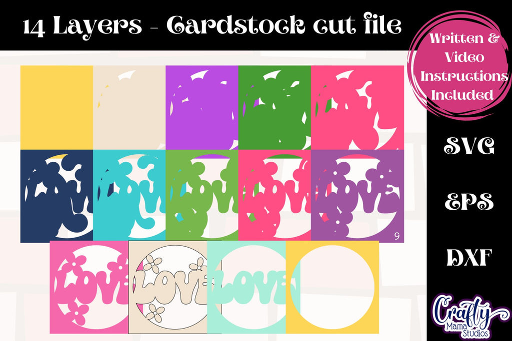 60s Svg Shadow Box, 3D Layered Hippie Love Svg Cut File - So Fontsy
