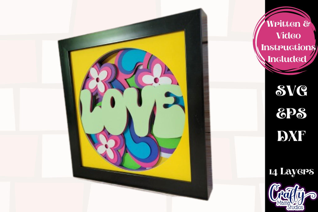 60s Svg Shadow Box, 3D Layered Hippie Love Svg Cut File - So Fontsy