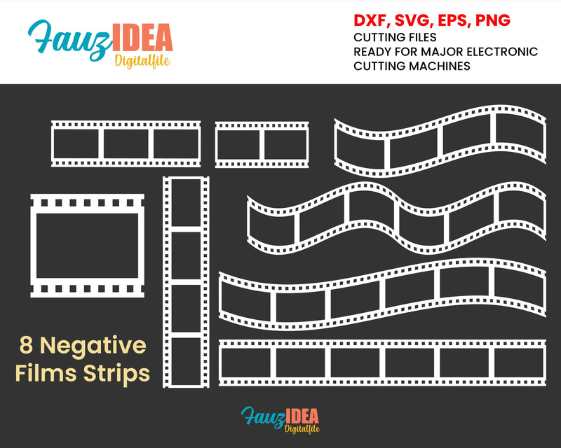 8 Negative Film Strip SVG, DXF, PNG, eps, Camera Film Strip, Film Reel ...